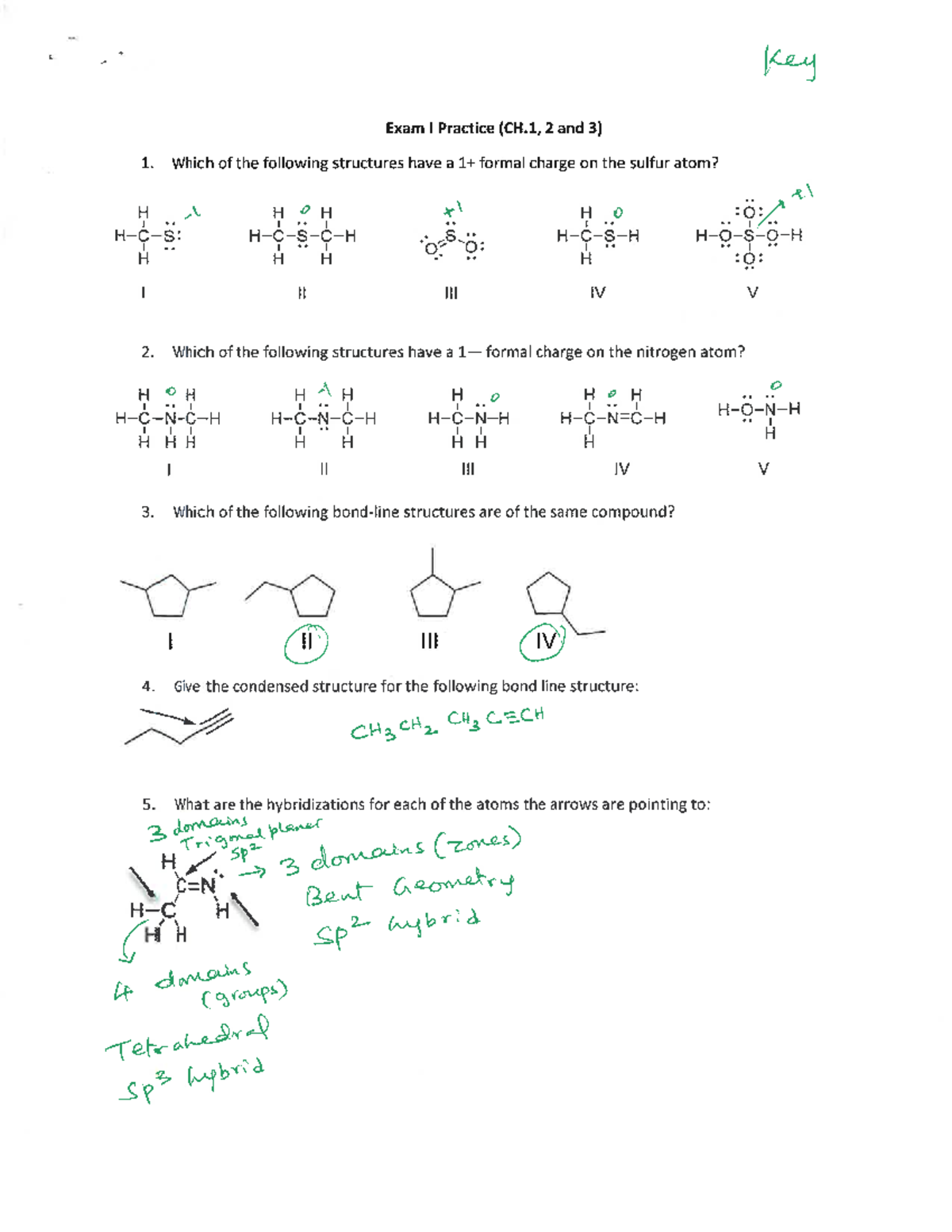 Exam I Practice Key - lab - Key Exam I Practice (CH, 2 and 3) 1. Which ...