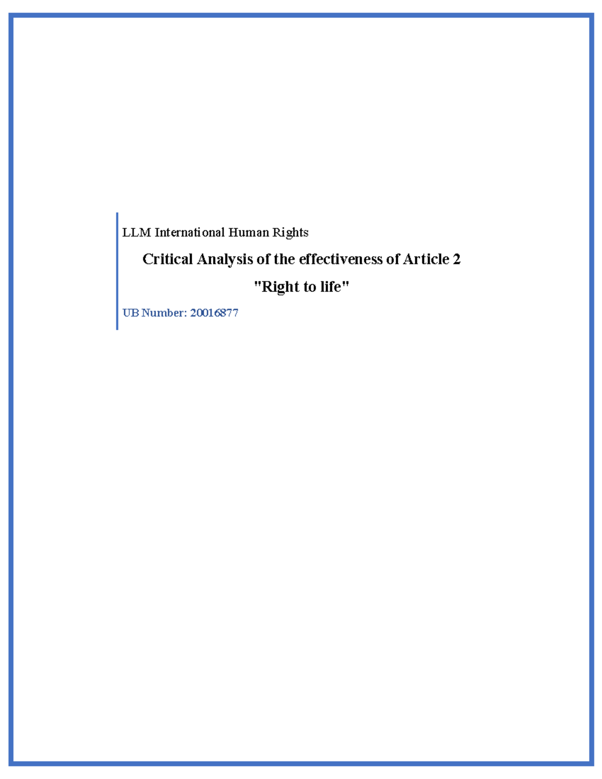 Article 2 assessment - assignment - LLM International Human Rights ...