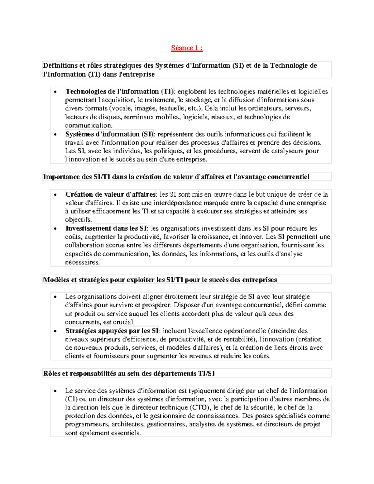 Notes pour examen intra - Séance 1 : Définitions et rôles stratégiques ...