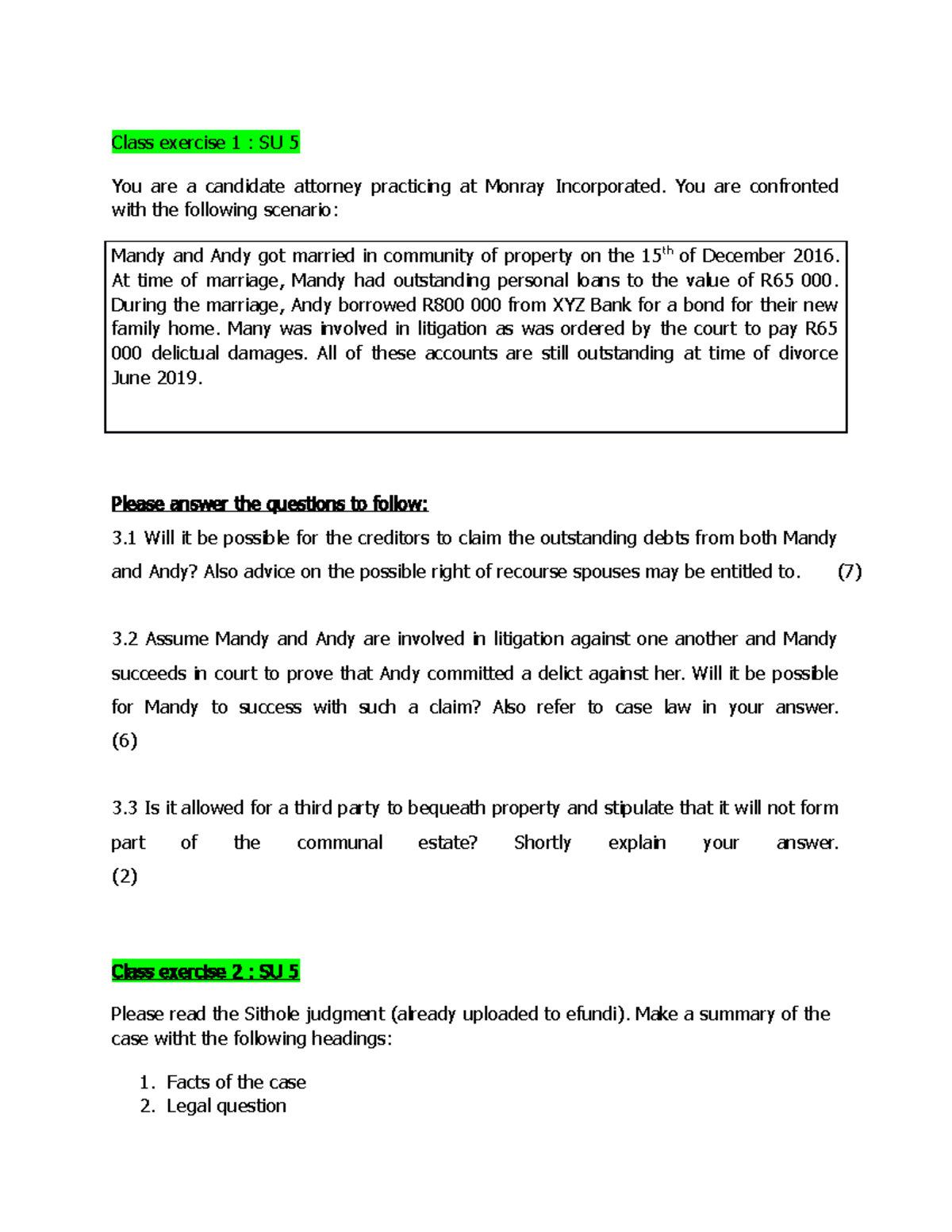 Class exercise 173 - Tutorial - Class exercise 1 : SU 5 You are a ...