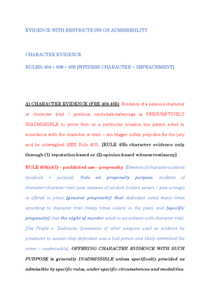 Evidence - Character Evidence - overview outline + CLASS NOTES - 1 ...