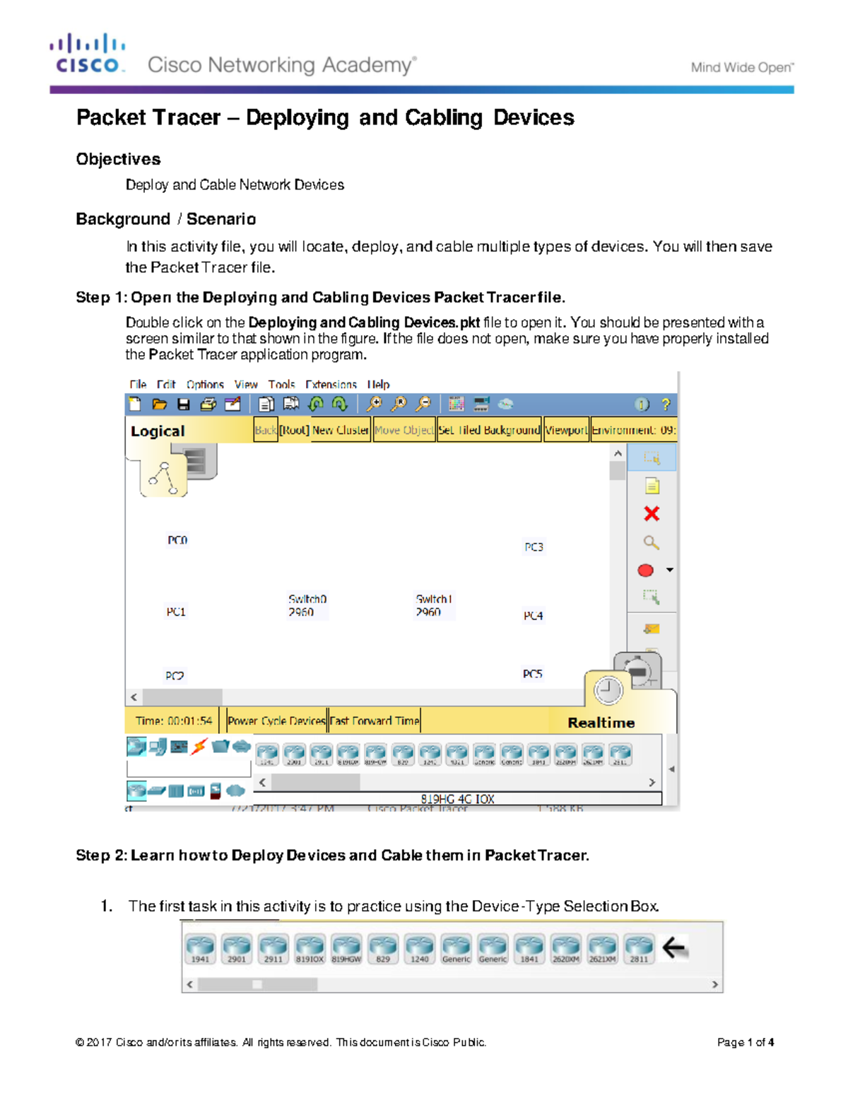 2.1.1.2 Packet Tracer - Deploying and Cabling Devices - Objectives Deploy and Cable Network ...