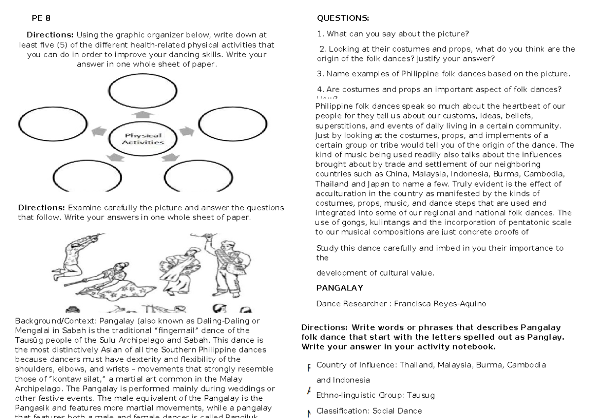 PE 7 Activity MAY 13- 17 2024 - Directions: Using the graphic organizer ...