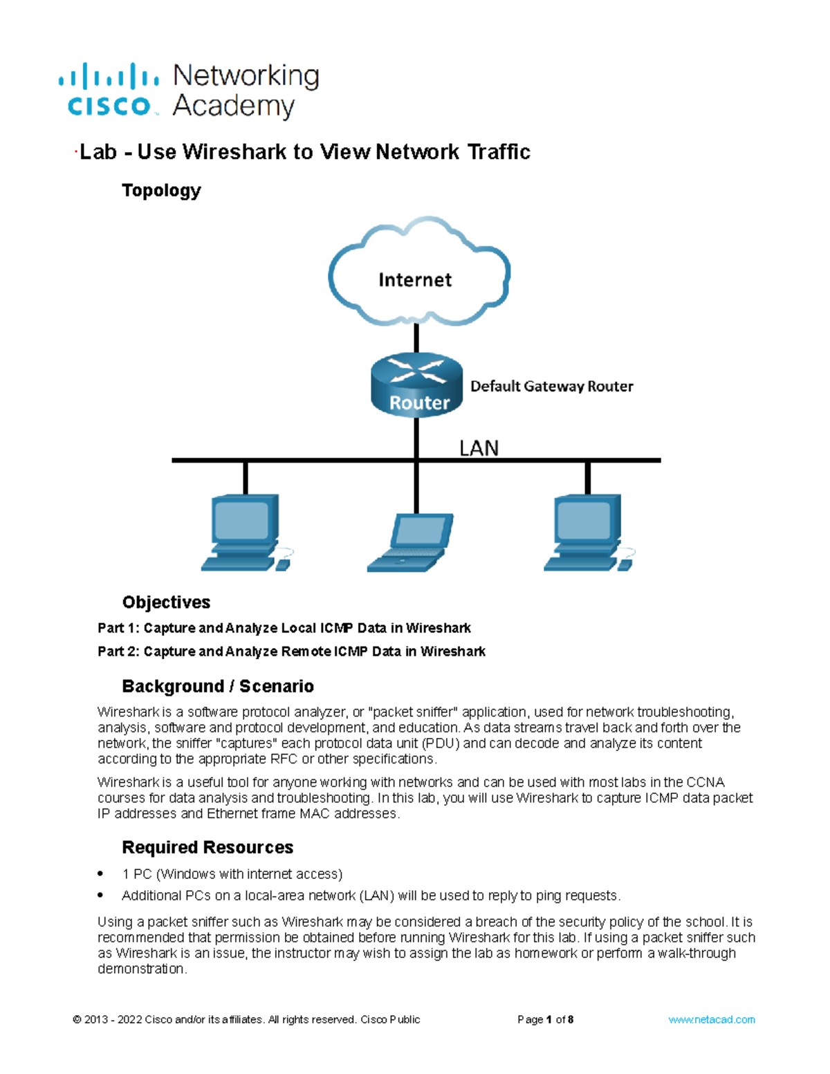 Lab 2 - Use Wireshark to View Network Traffic - · Lab - Use Wireshark to View Network Traffic ...