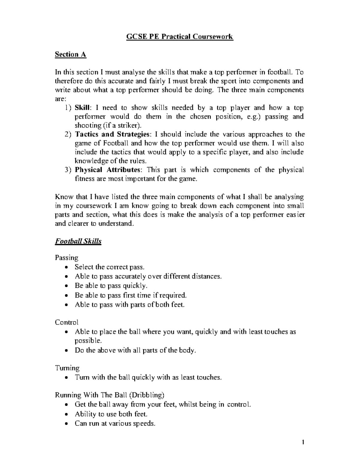 Analyse the skills that make a top performer in football - - Studocu