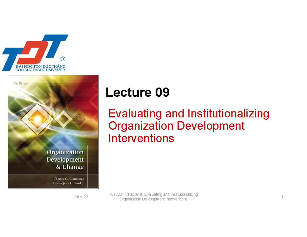 Lecture 9 - Evaluating and Institutionalizing OD Intervention - Lecture ...