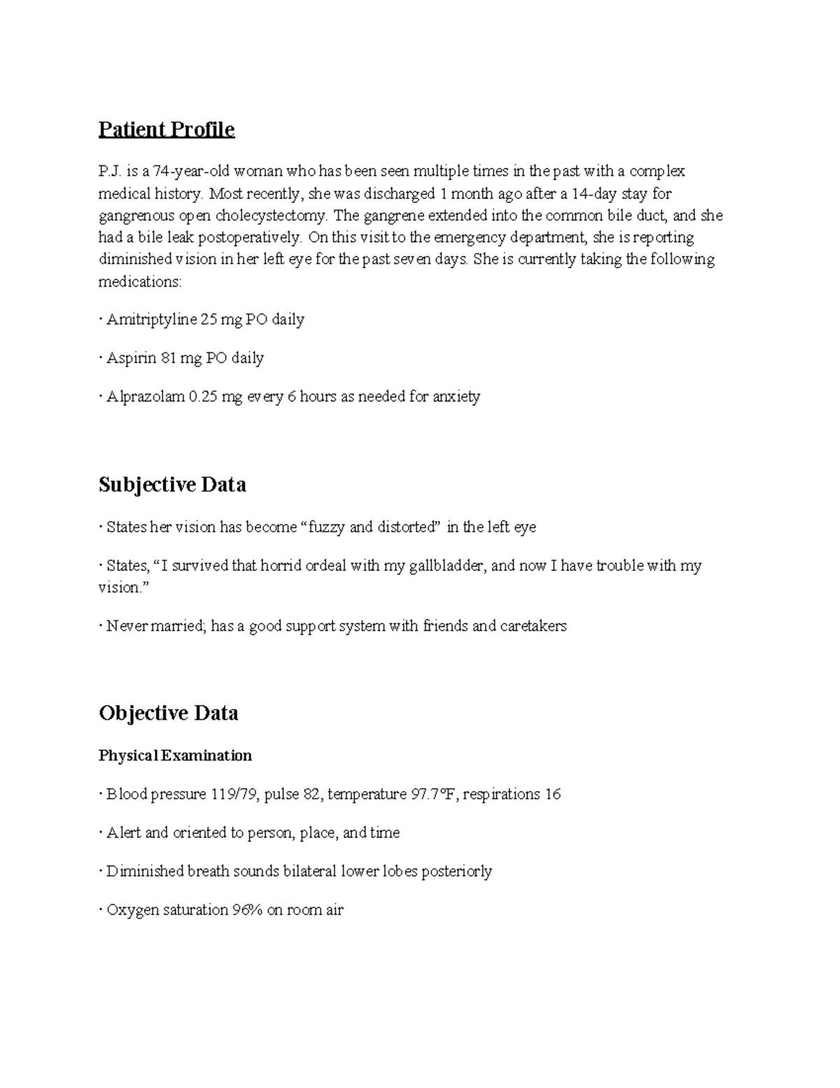 Visual Case Study - Student Version - Patient Profile P. is a 74-year ...