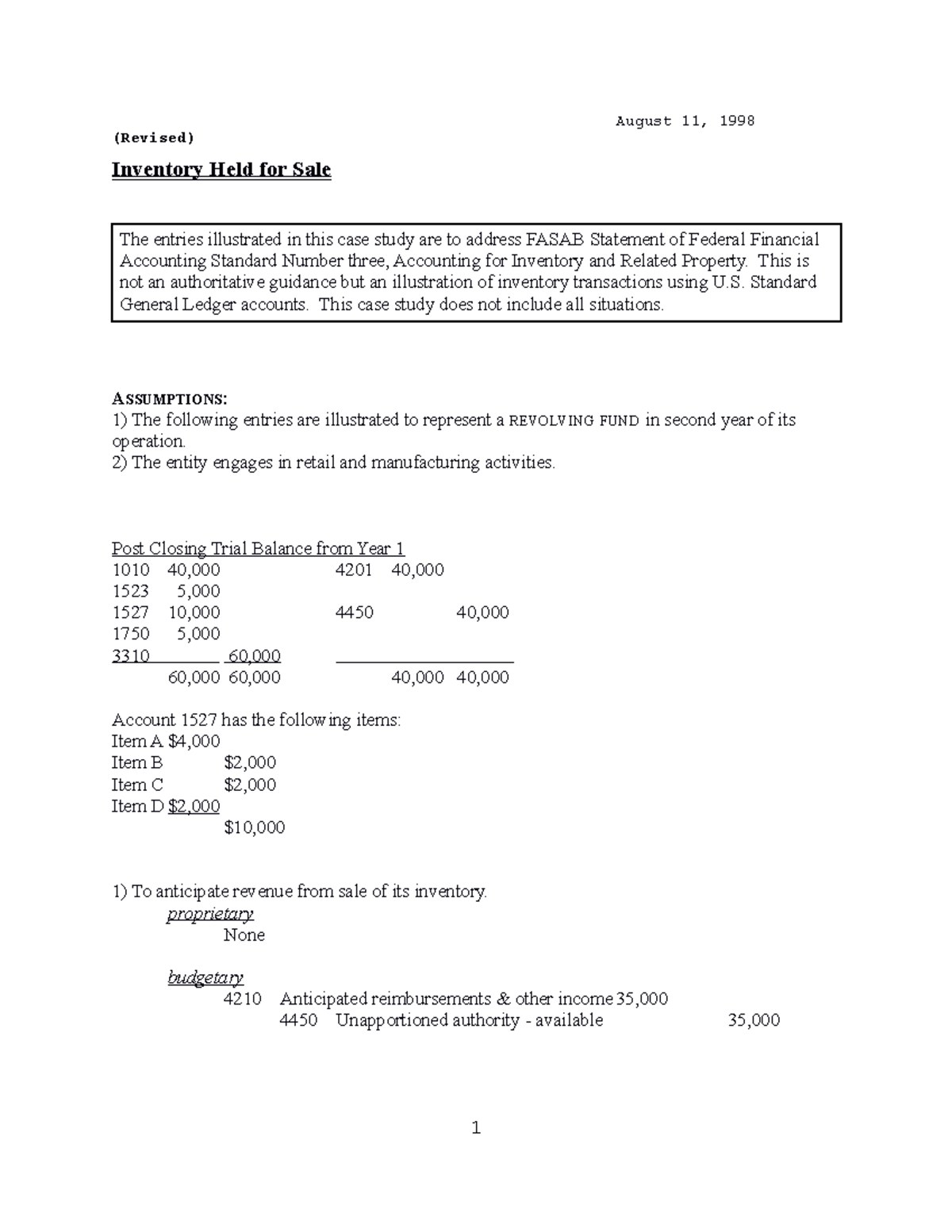 Inventory - kiểm toán 7 - (Revised) Inventory Held for Sale The entries ...
