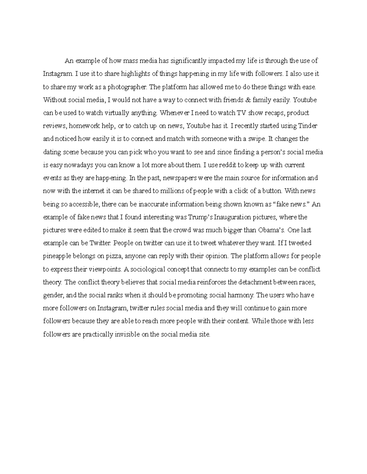 [SOC 110] Reflection #7 - An example of how mass media has ...