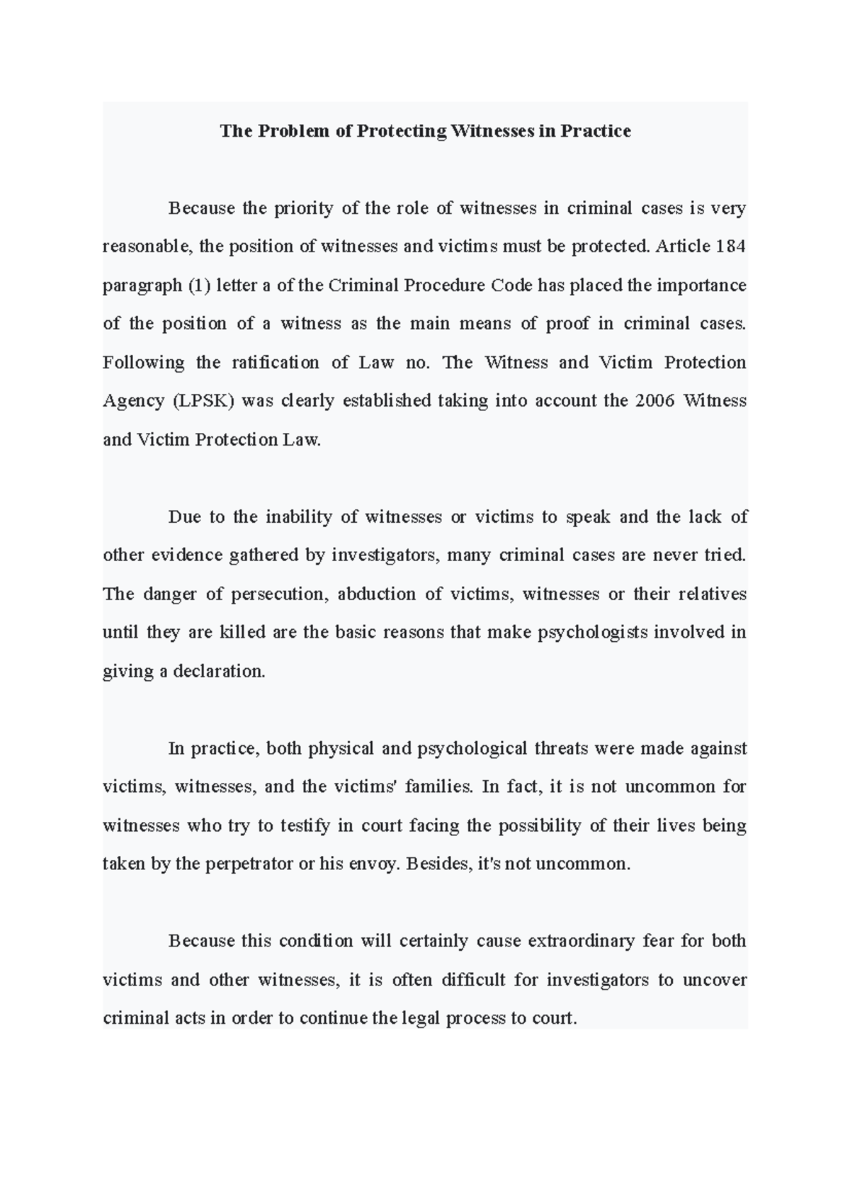 The Problem of Protecting Witnesses in Practice - Article 184 paragraph ...