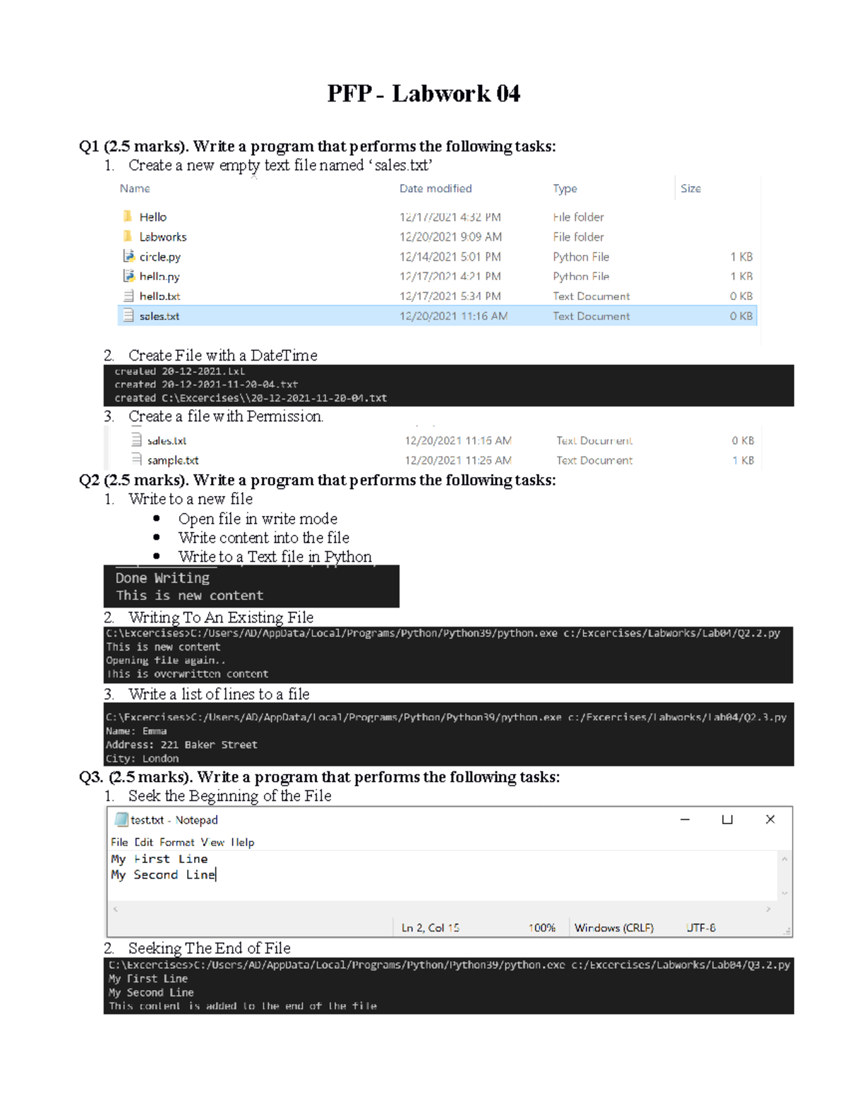 Lab04a Lab Pfp Labwork 04 Q1 2 Marks Write A Program That Performs The Following Tasks