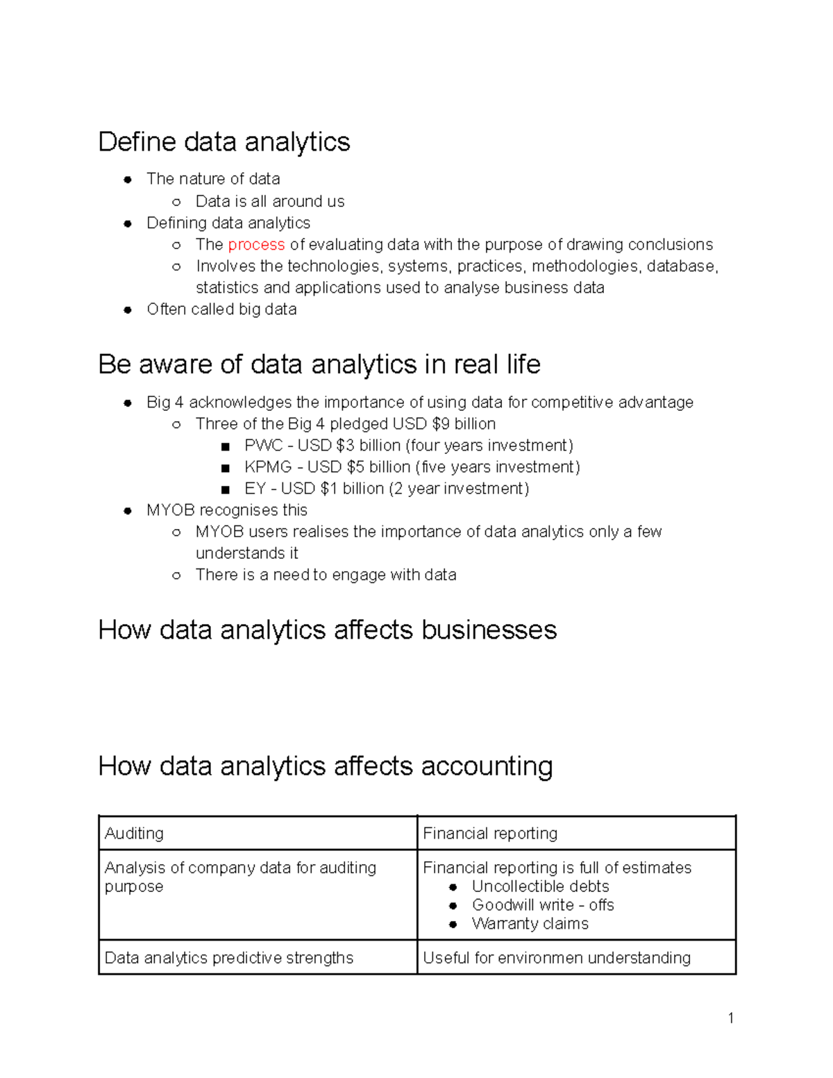 Week 7 Introducing Data Analytics - Define data analytics The nature of ...