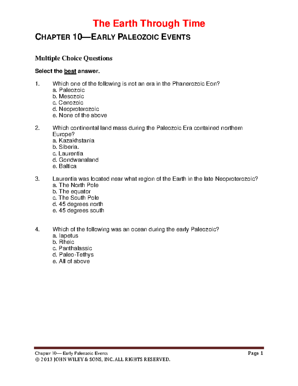 Ch10 Early Paleozoic Events Test - Chapter 10— Early Paleozoic Events ...