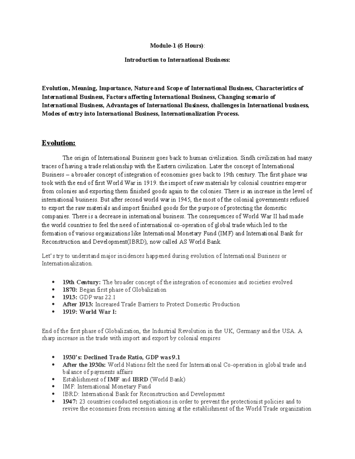 M1 - International Business - Module-1 (6 Hours): Introduction to ...