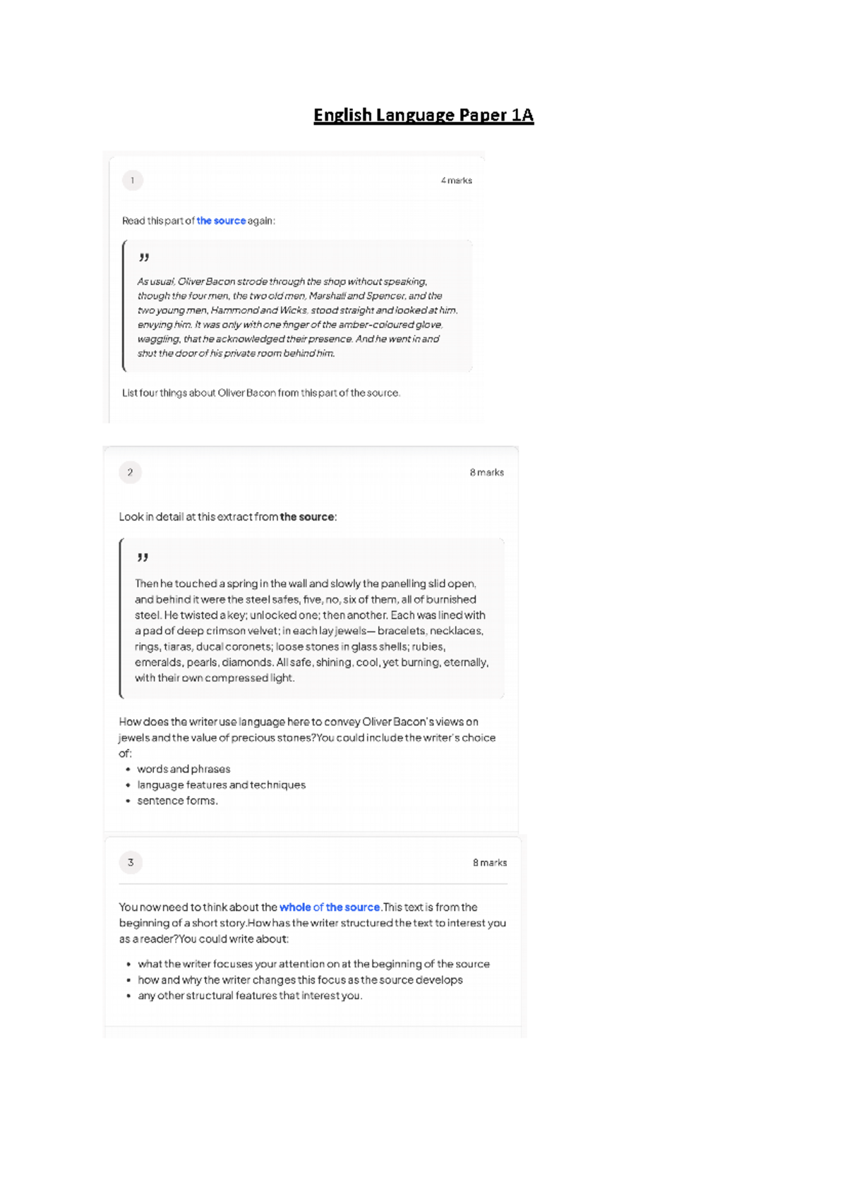 English Language Paper 1A - Studocu