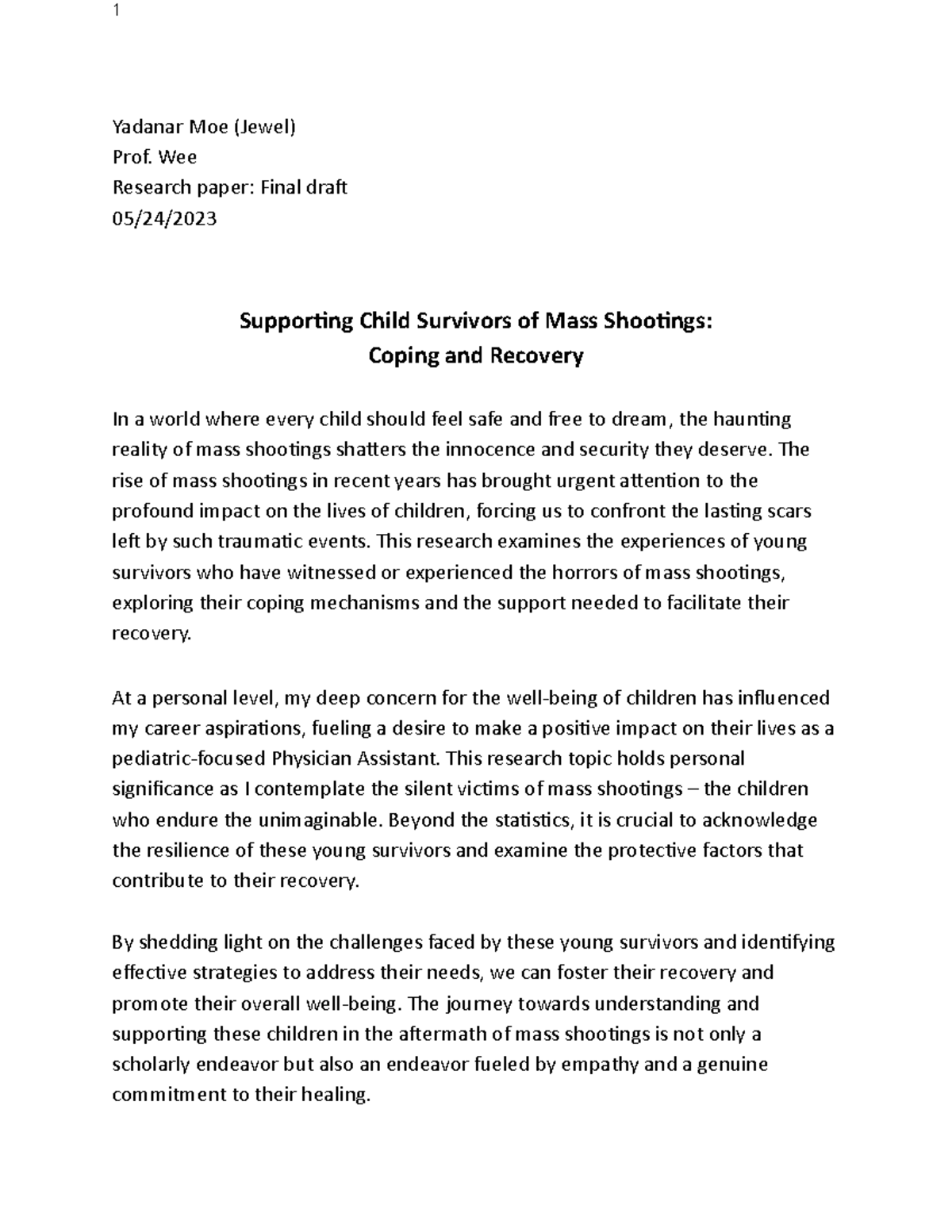 Research paper Final draft Wrd 104 - Yadanar Moe (Jewel) Prof. Wee ...