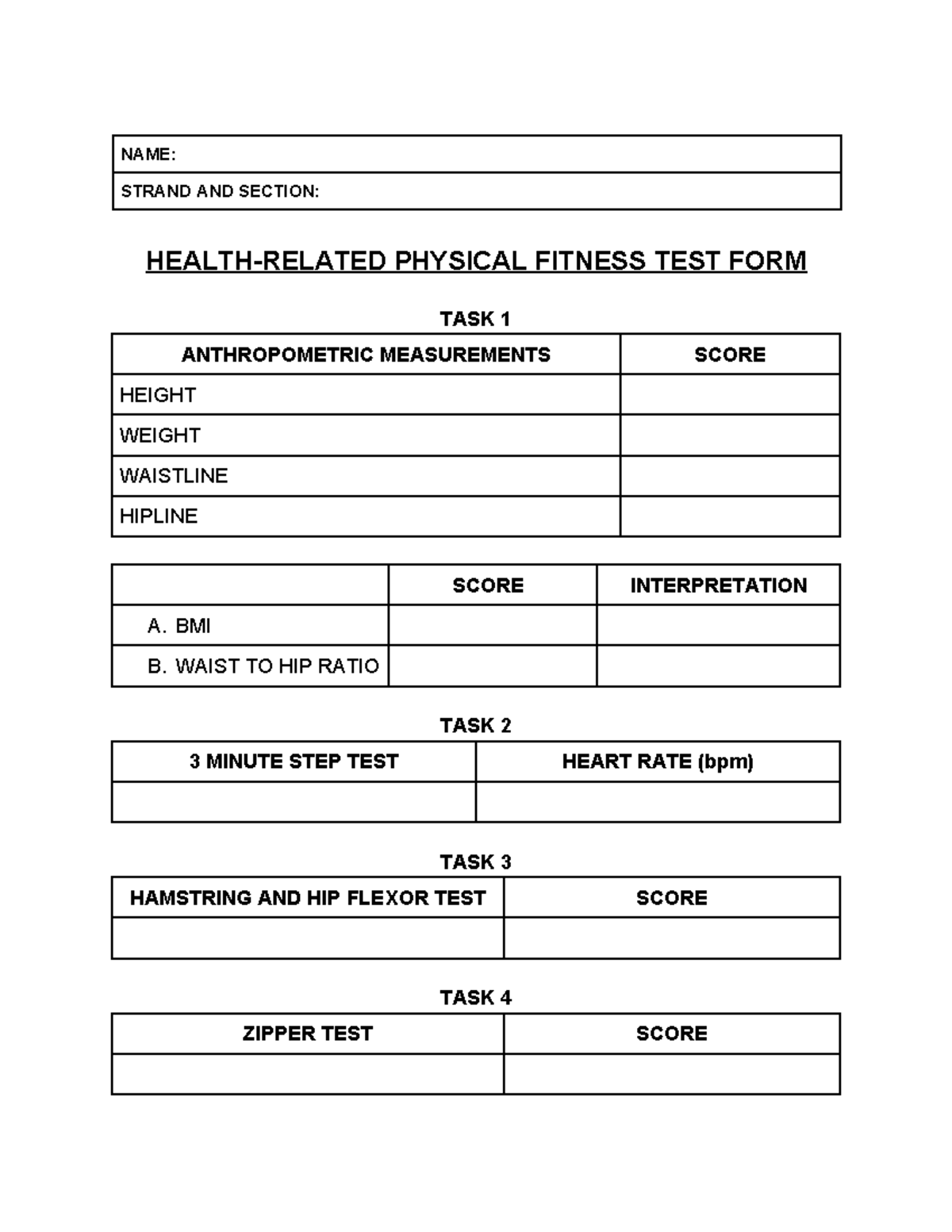 Physical Fitness TEST FORM - Bachelor of Science in Criminalogy - NAME ...
