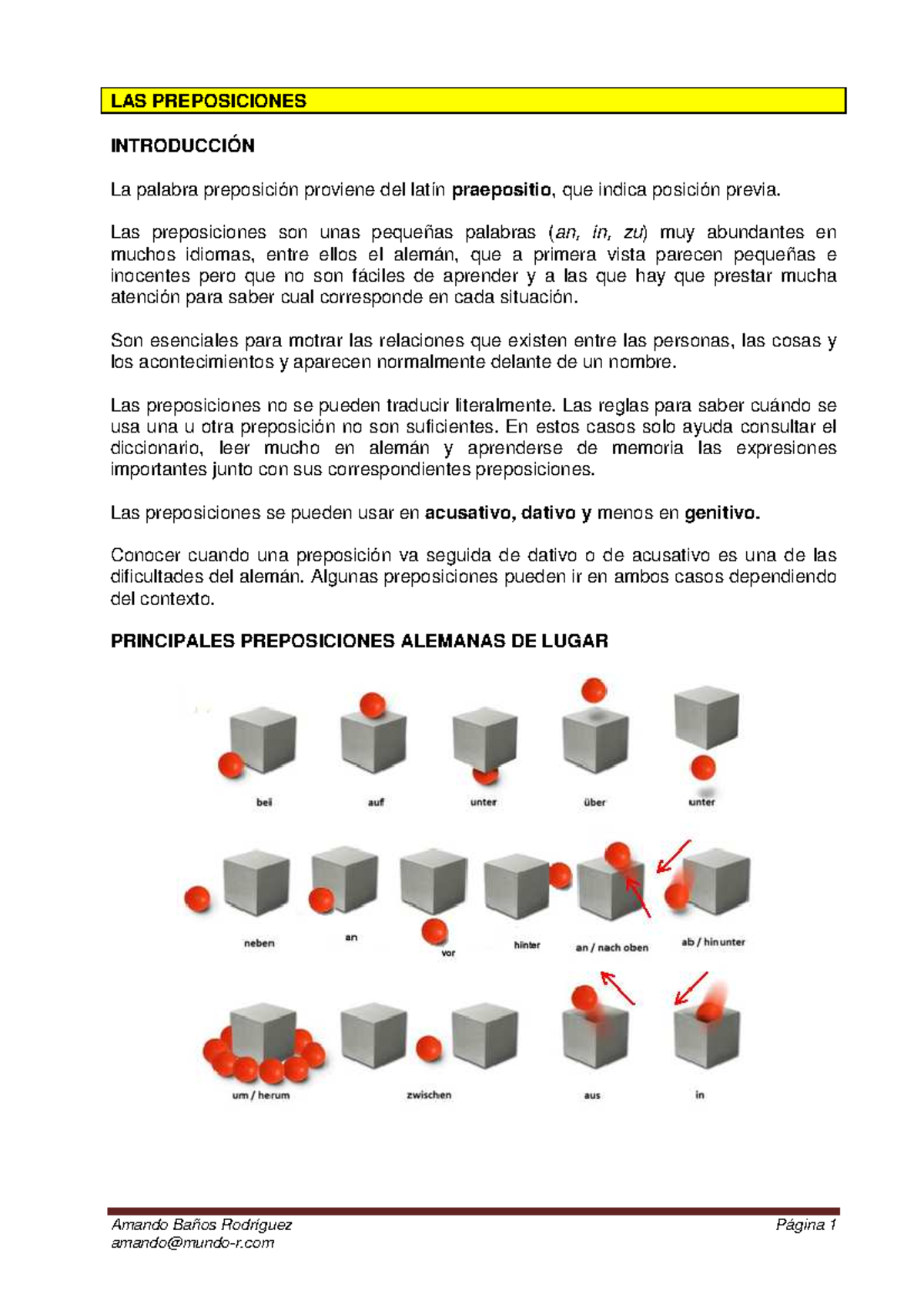 Preposiciones - Amando Baños Rodríguez Página 1 LAS PREPOSICIONES ...