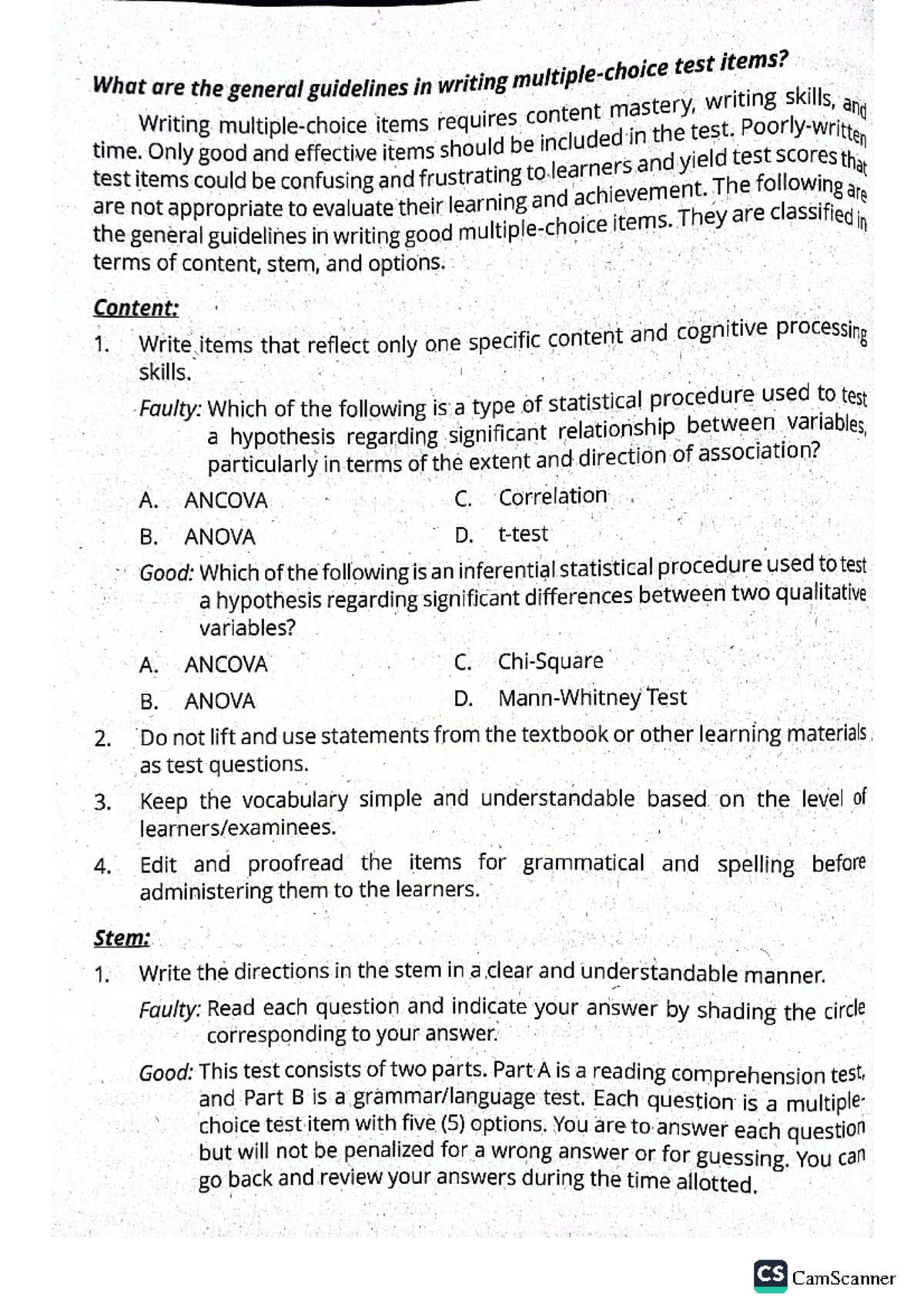 General guidelines in writing MC TEST items - Bachelor of Science in ...