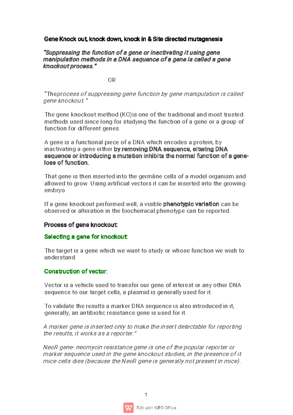 Gene Knock out - GeneKnockout,knockdown,knockin&Sitedirectedmutagenesis ...