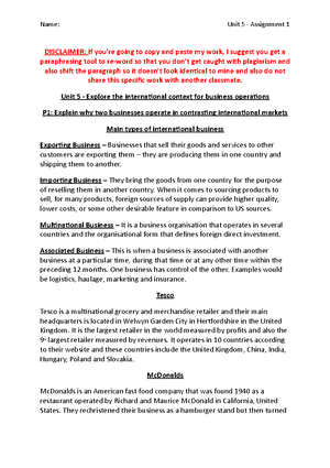 Unit 4 - Assignment 2 ( Distinction) - DISCLAIMER: If you’re going to ...