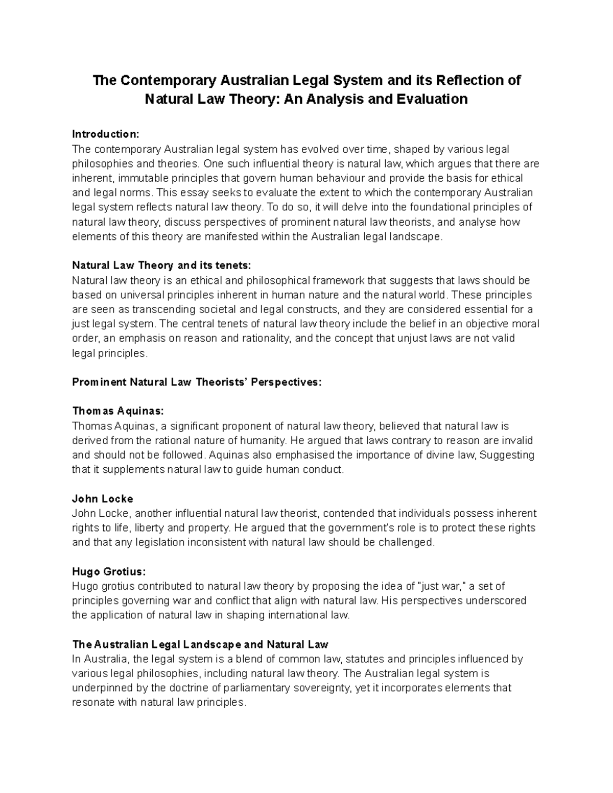 The Contemporary Australian Legal System and its Reflection of Natural ...