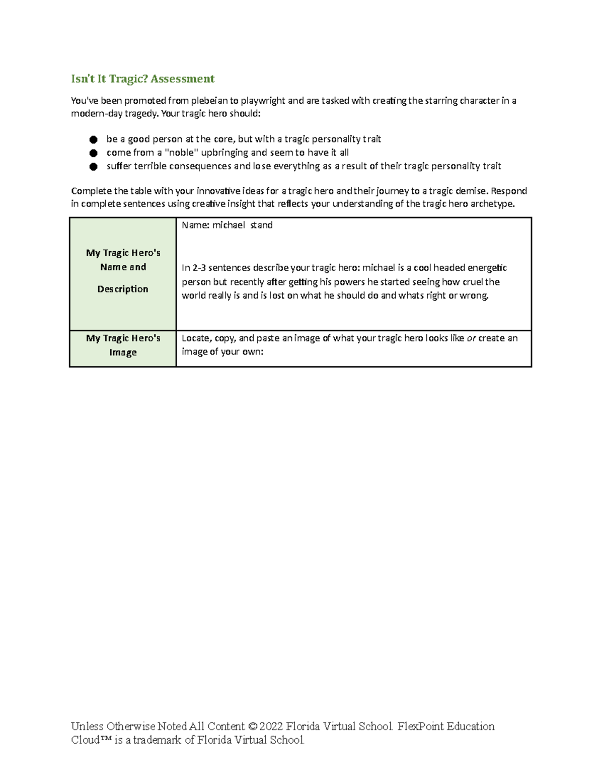 Isnt it tragic assess rubric - Isn't It Tragic? Assessment You've been ...