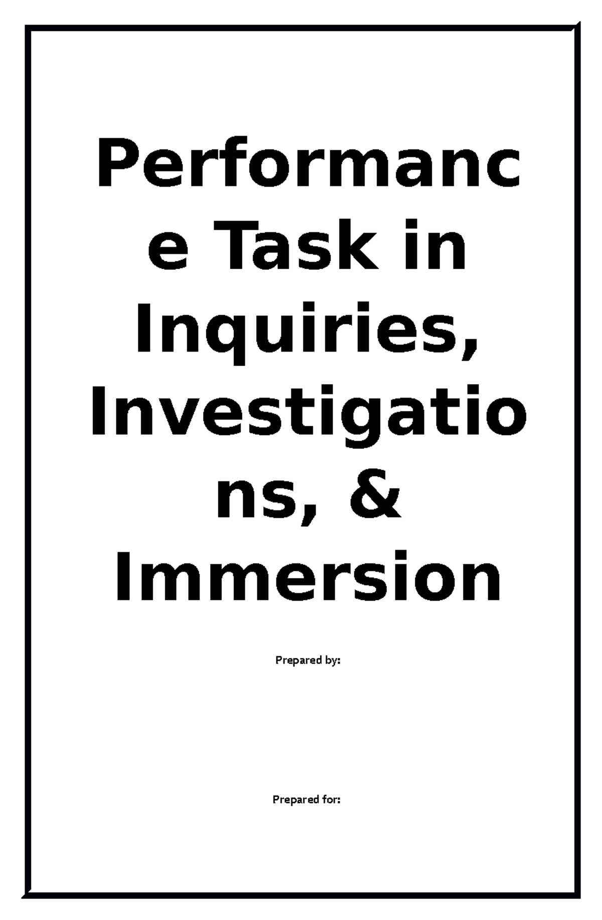 Practical research - Performanc e Task in Inquiries, Investigatio ns ...