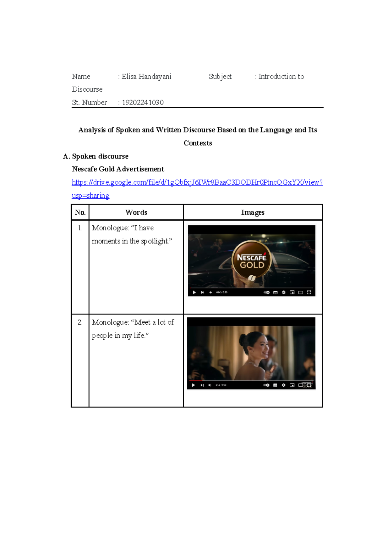 Types Of Discourse Name Elisa Handayani Subject Introduction To