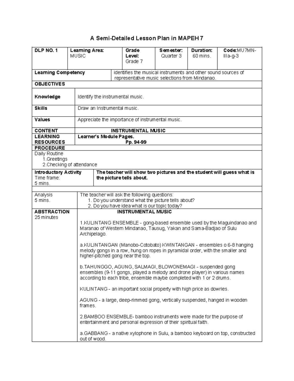 A Detailed Lesson Plan in Mapeh 7 - A Semi-Detailed Lesson Plan in ...