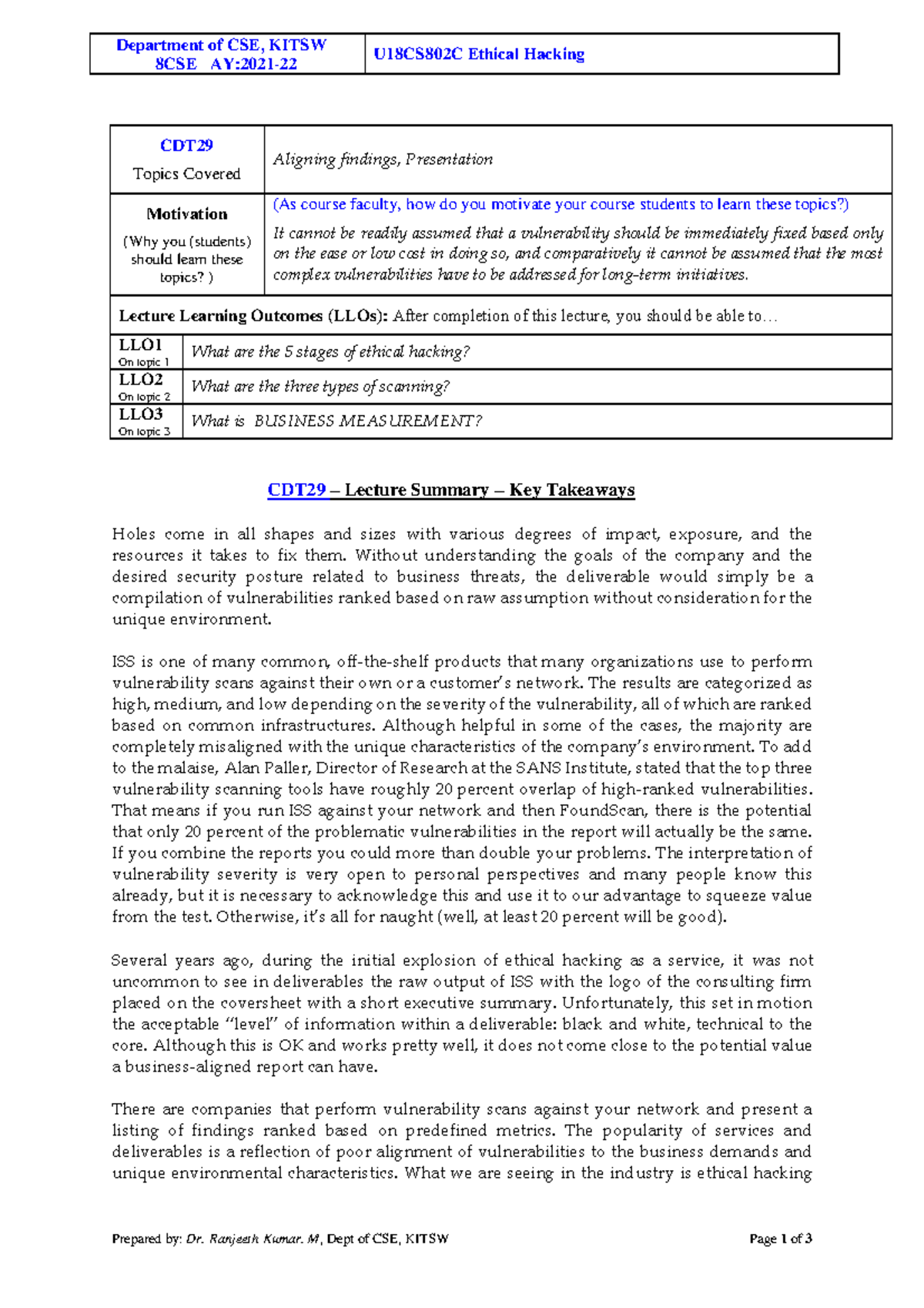 Ethical Hacking 7 Notes Department Of Cse Kitsw 8cse Ay2021 22 U18cs802c Ethical Hacking