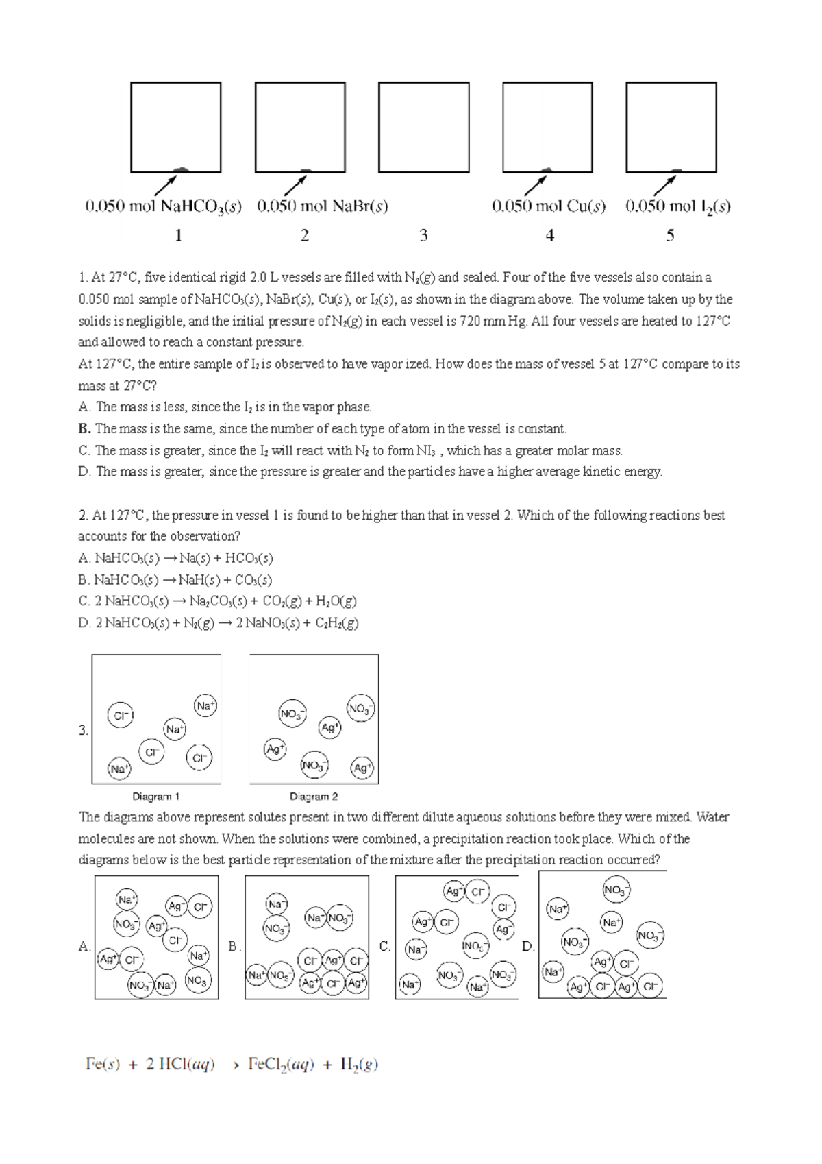 Chemical reaction, Multiple Choice and analyze - CHEMUA868 - NYU - Studocu