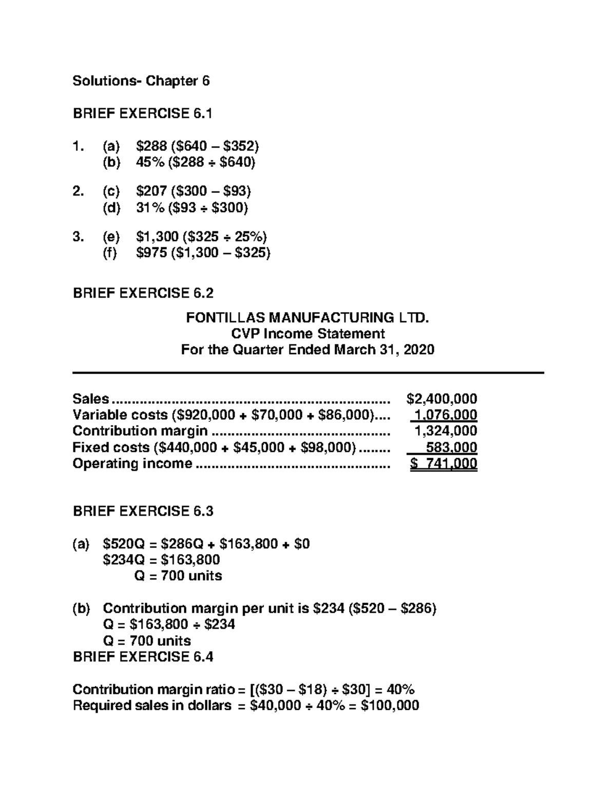 Solutions-Ch6 - Solution - Warning: TT: undefined function: 32 Solutions- Chapter 6 BRIEF ...