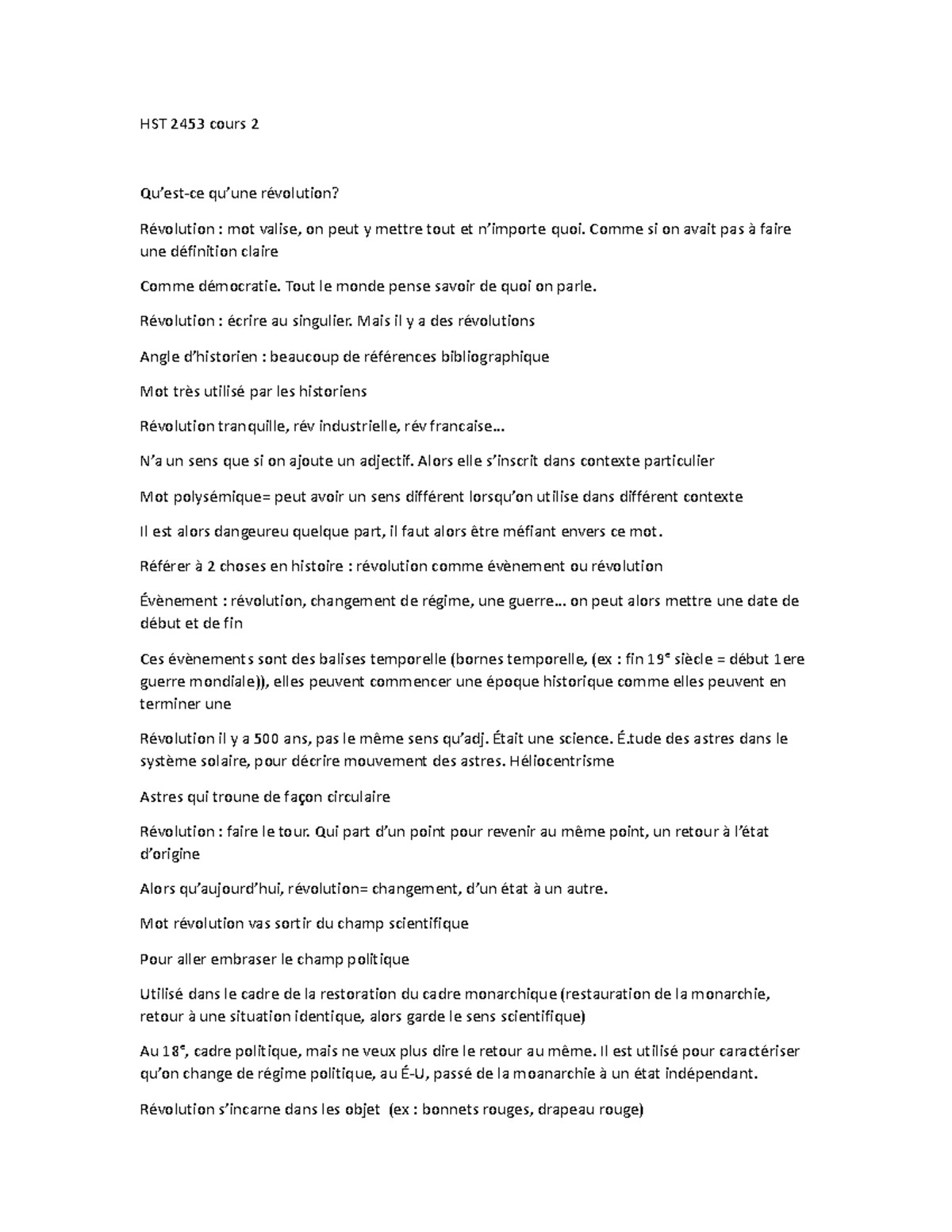 HST 2453 cours 2 - Notes pas mise au propre. - HST 2453 cours 2 Qu’est ...