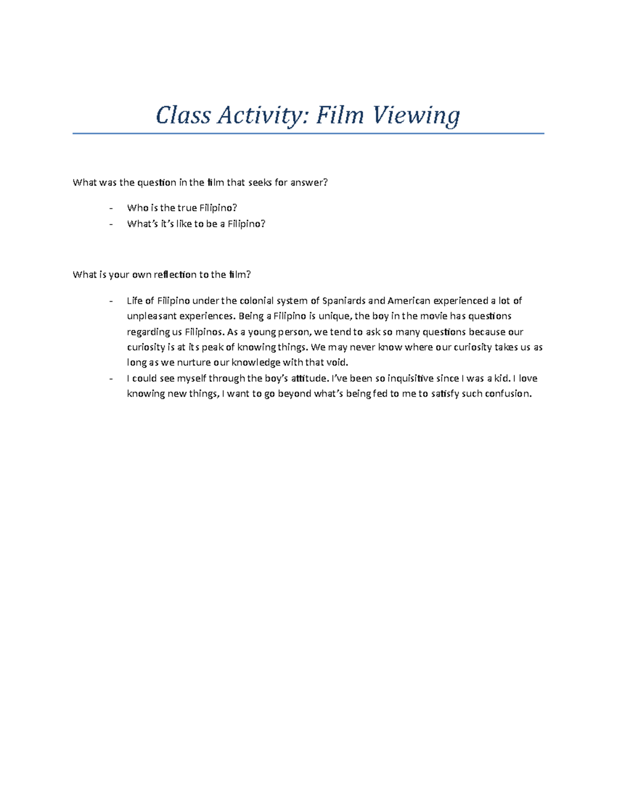 Film viewing Life and Works of Rizal - Class Activity: Film Viewing ...