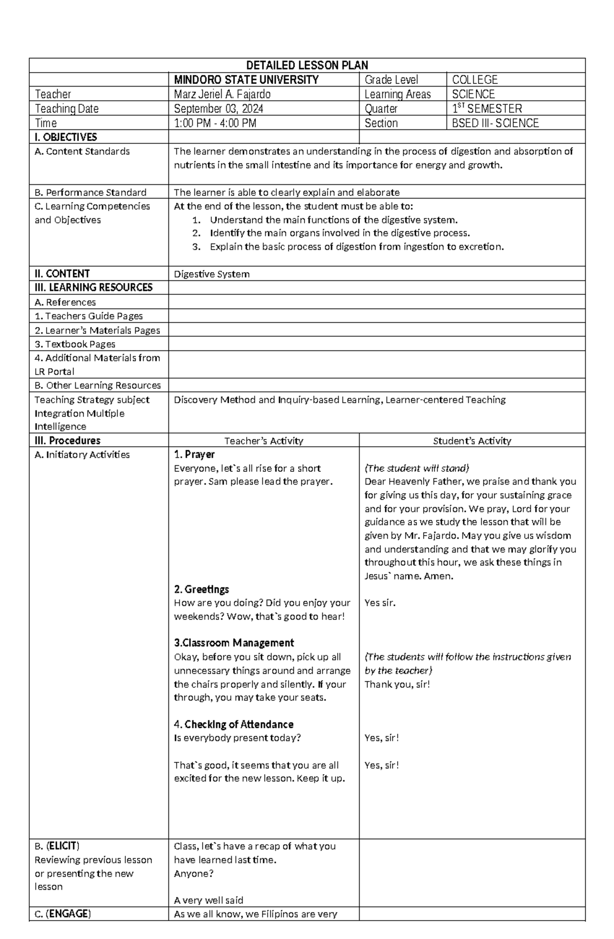 Lesson-Plan Digestive System Fajardo - DETAILED LESSON PLAN MINDORO ...