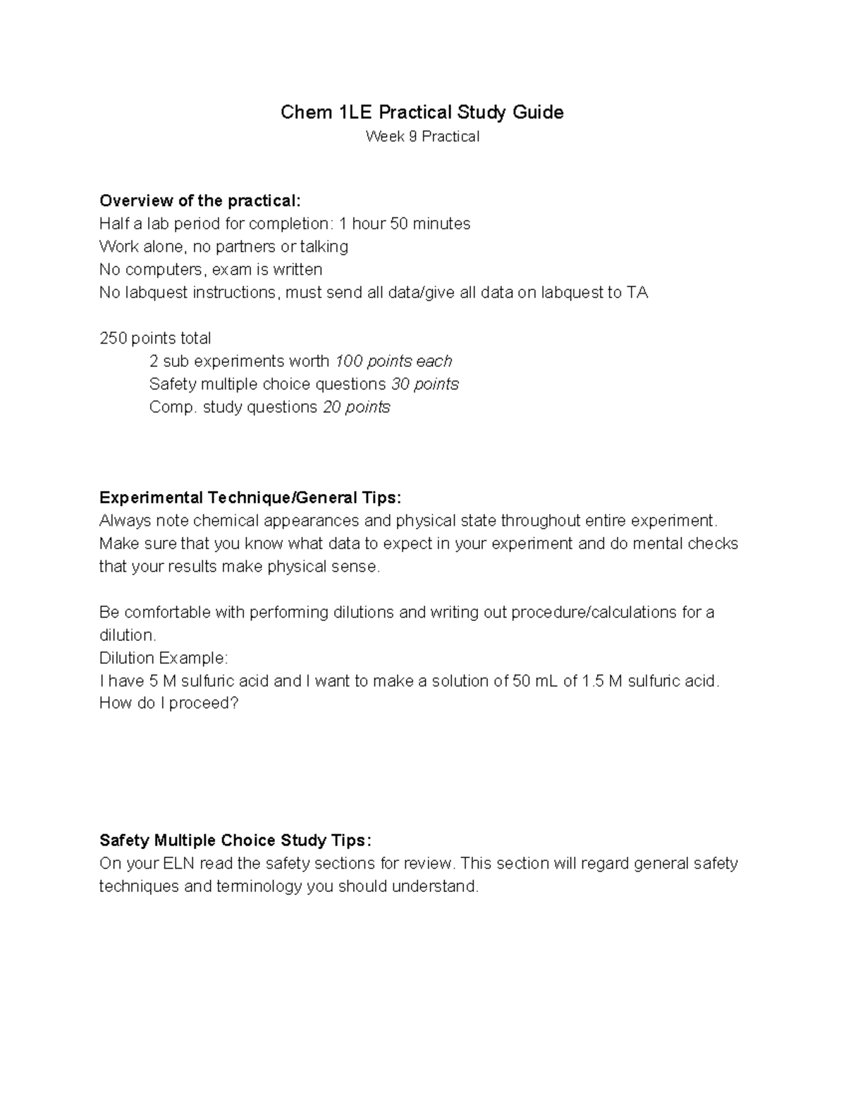 Chem 1le practical study guide - Chem 1LE Practical Study Guide Week 9 ...