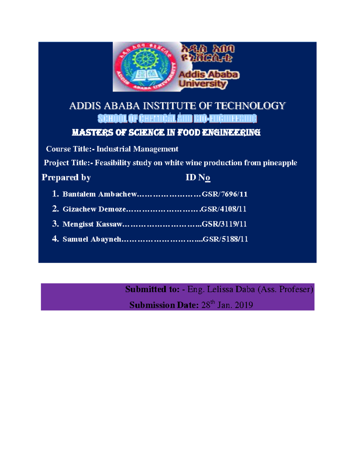 Pineapple-wine compress - ADDIS ABABA INSTITUTE OF TECHNOLOGY Masters ...