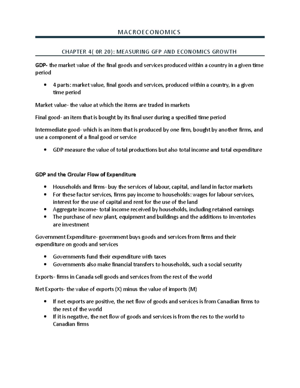 Macro Economics- Measuring GDP - MACROECONOMICS CHAPTER 4( 0R 20 ...