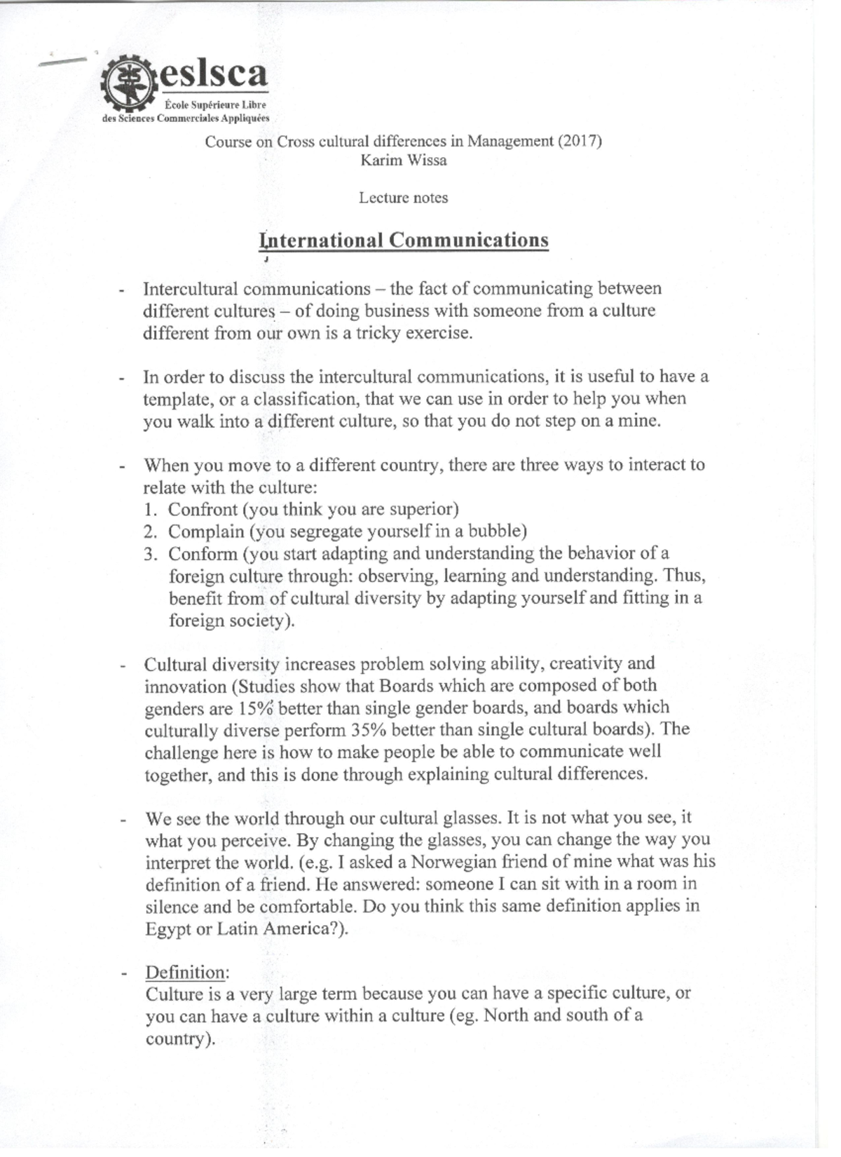 Cross Culture Communications and Negotiations Lecture 2 Notes - Cross ...