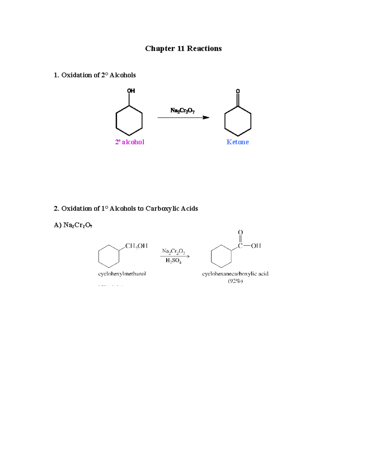Chapter 11 Reactions - Chapter 11 Reactions 1. Oxidation of 2° Alcohols ...