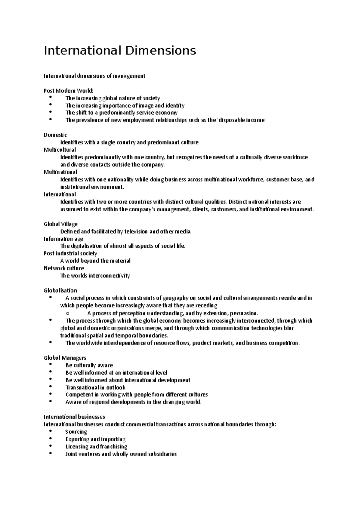 International Dimensions - International Dimensions International ...