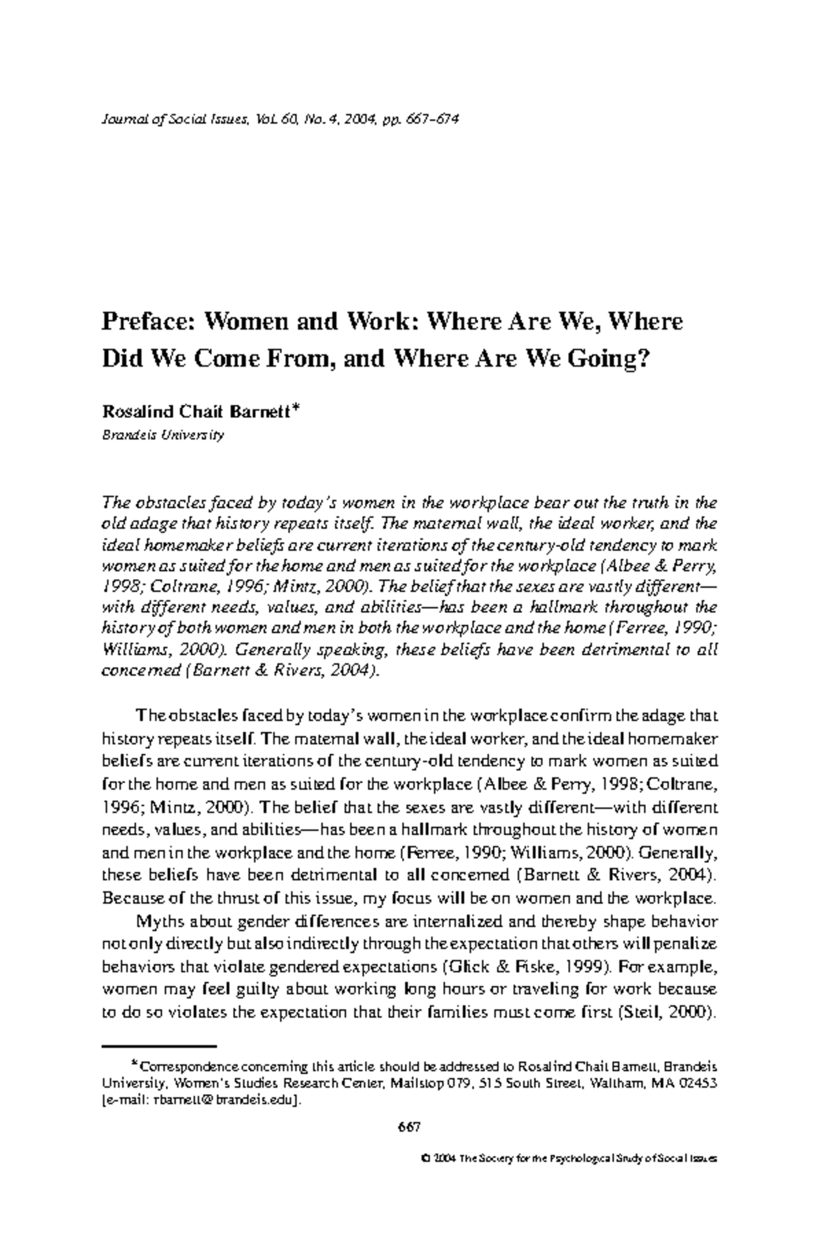 Preface Women and Work Where Are We Wher - Journal of Social Issues ...