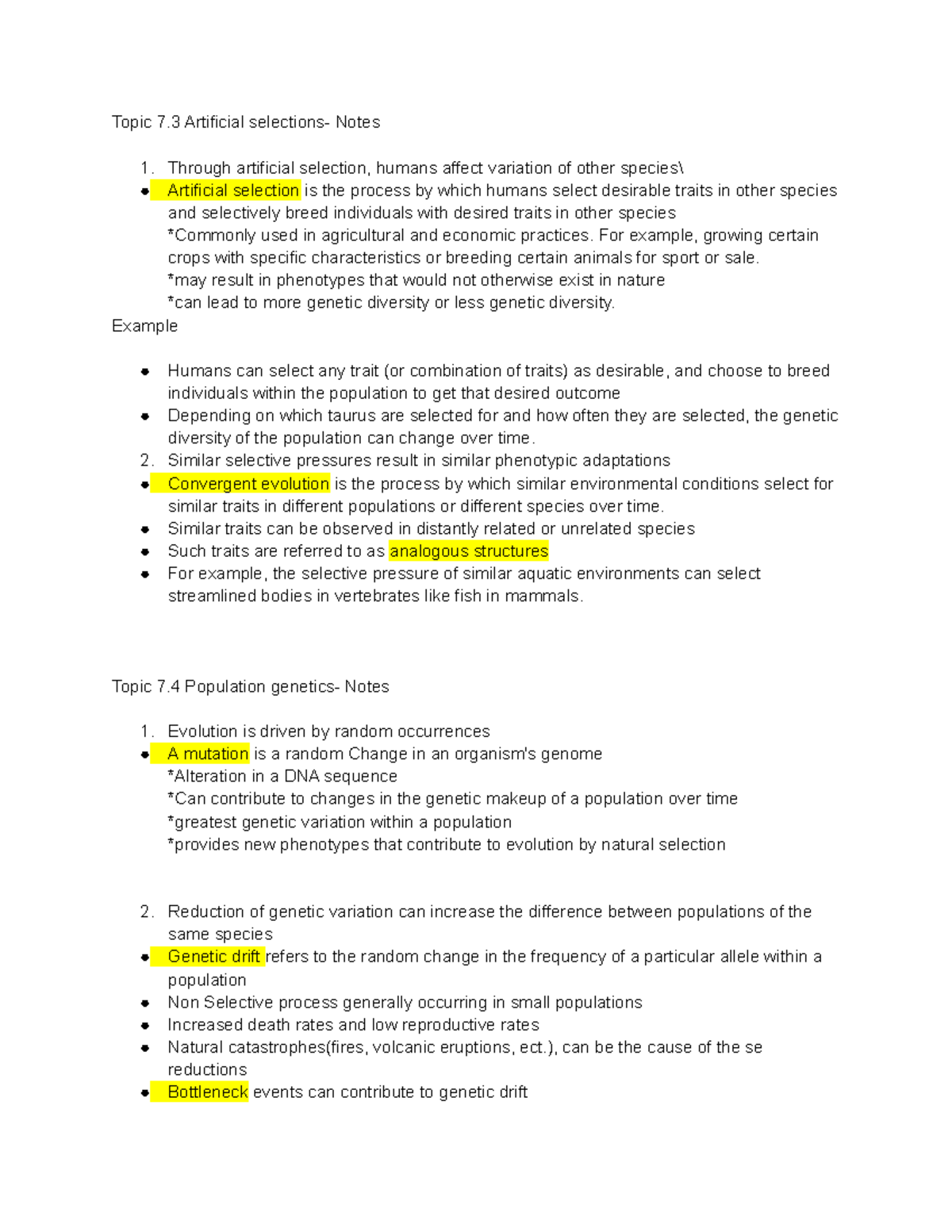 7.3 7.4 Notes - Topic 7 Artificial selections- Notes Through artificial ...