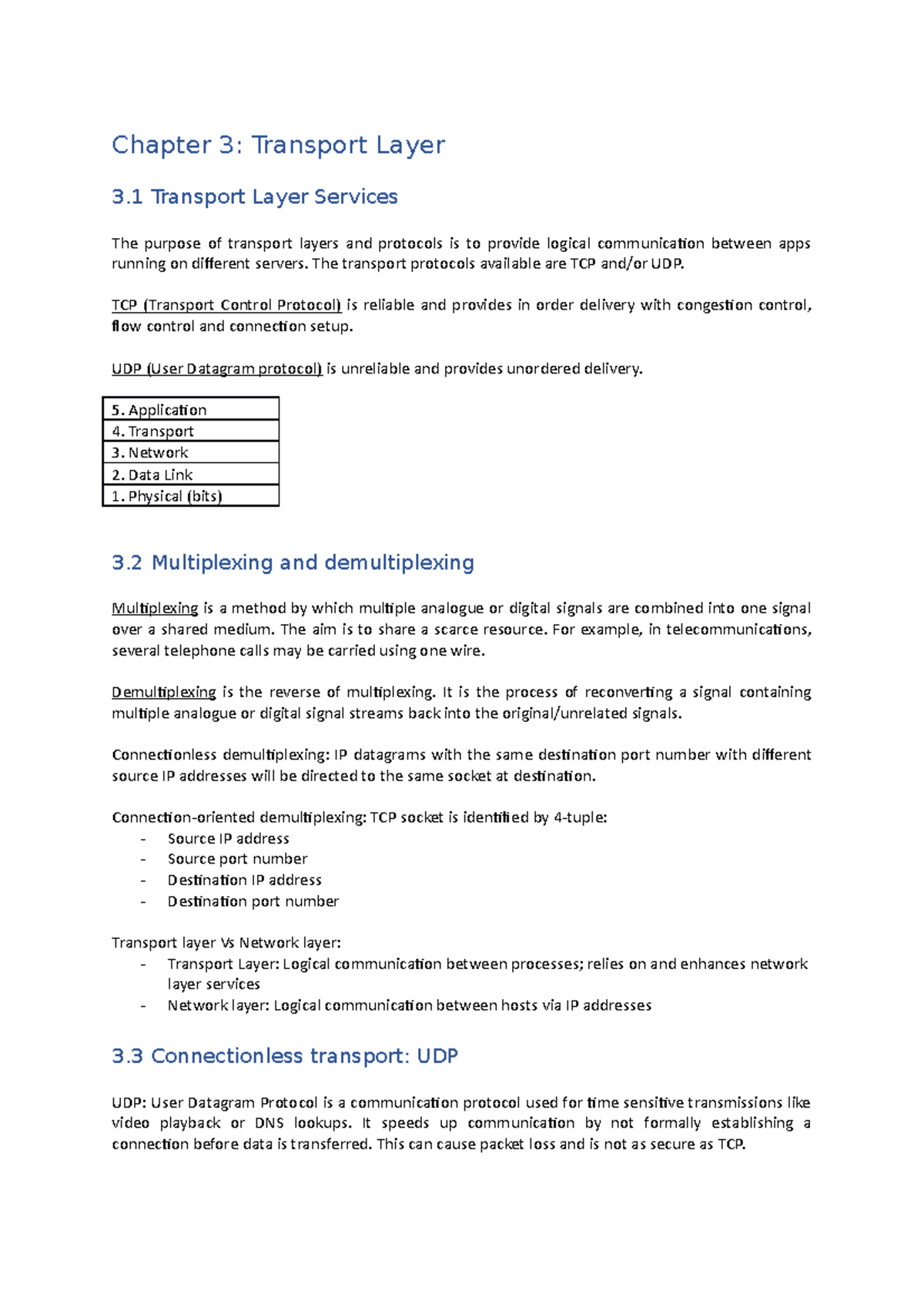 Final study Chapter 3 - Chapter 3: Transport Layer 3 Transport Layer ...