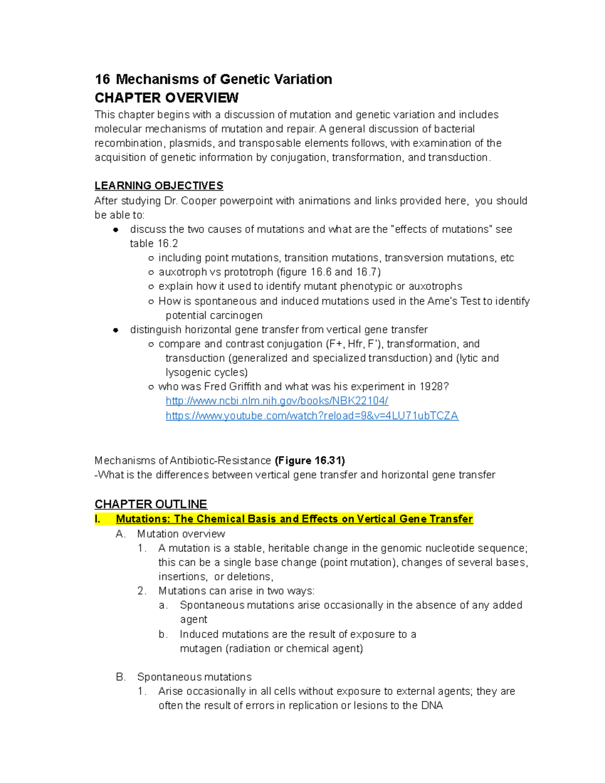 Exam 2 Study Guide - 16 Mechanisms of Genetic Variation CHAPTER ...