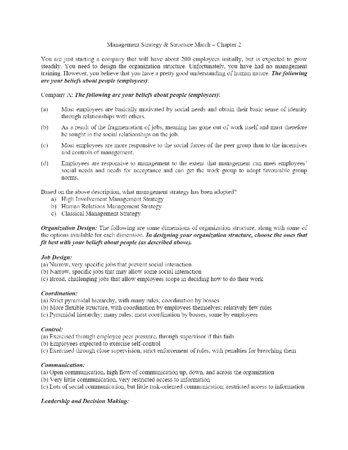 Management Strategy & Structure Match – Chapter 2 - OBHR 4P66 - Studocu