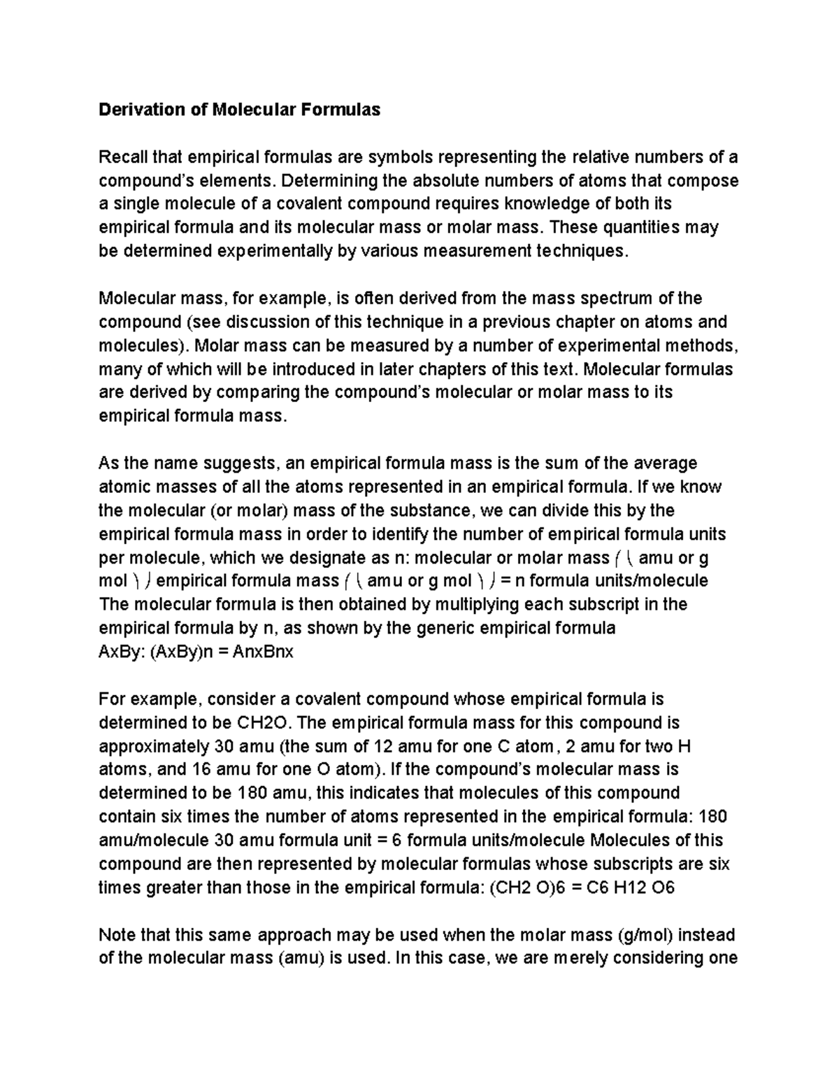 Derivation of Molecular Formulas - Determining the absolute numbers of ...