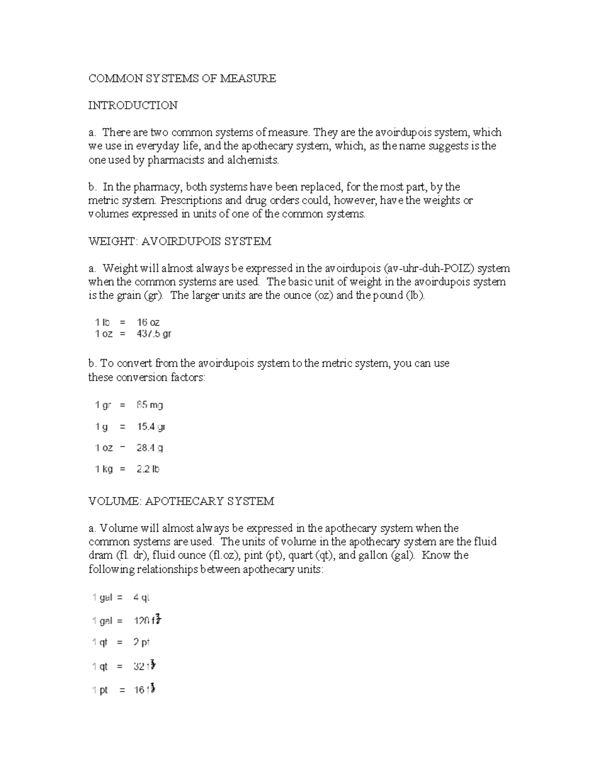 Intersystem conversion - COMMON SYSTEMS OF MEASURE INTRODUCTION a ...