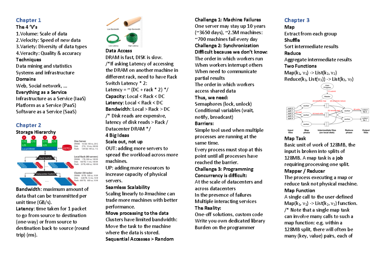 Cs4225 Final Cheetsheet Chapter 1 The 4 ‘v S 1 Scale Of Data 2 Speed Of New Data 3